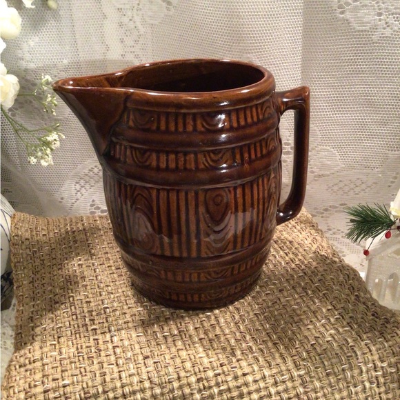 Barrel Stoneware | Dining | Large Brown Barrel Pitcher Stoneware Large ...